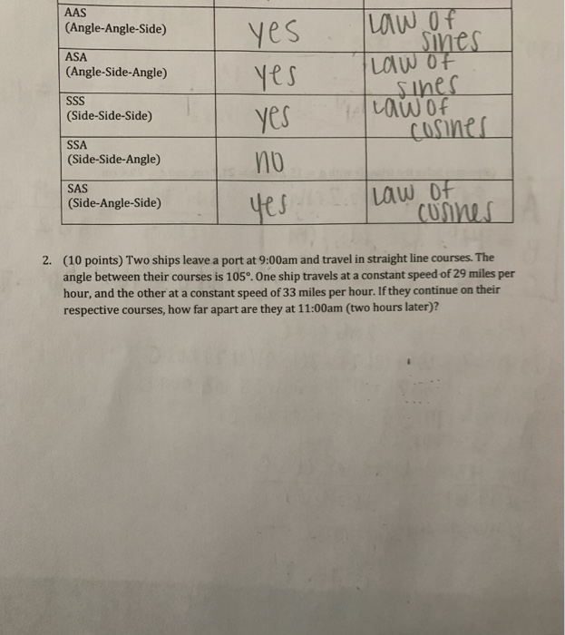 Solved AAS (Angle-Angle-Side) ASA (Angle-Side-Angle) yes yes | Chegg.com