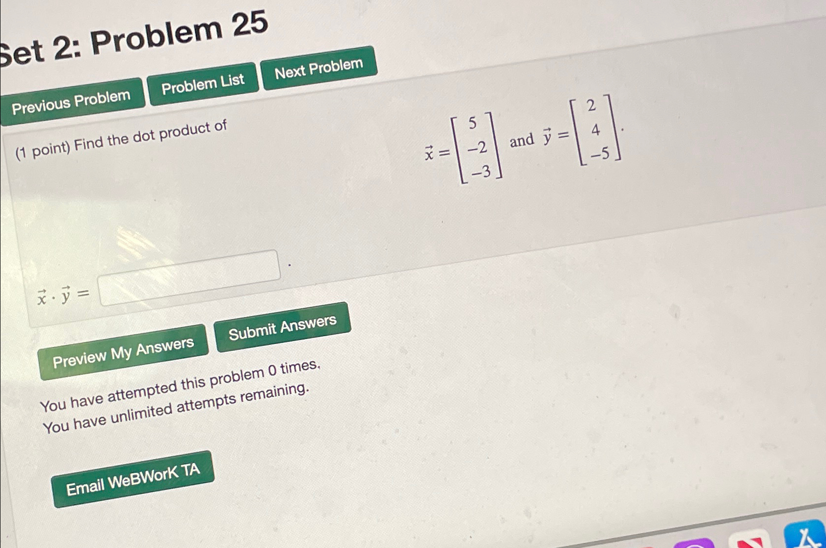 Solved Set 2: Problem 25Next ProblemPrevious Problem(1 | Chegg.com