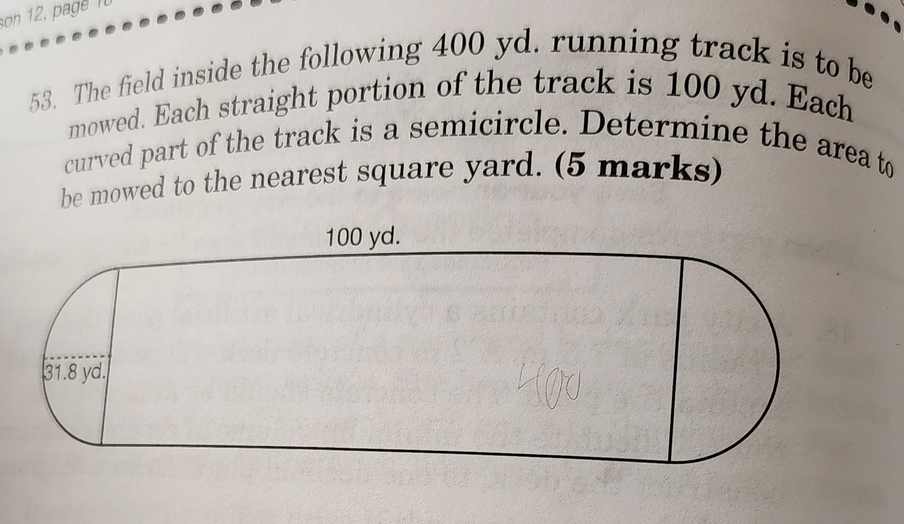 Solved The field inside the following 400yd. ﻿running track | Chegg.com