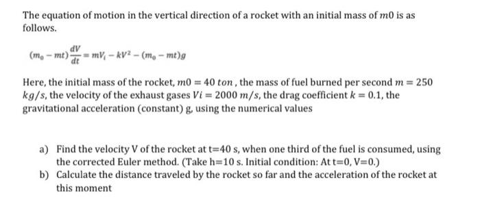 The equation of motion in the vertical direction of a | Chegg.com