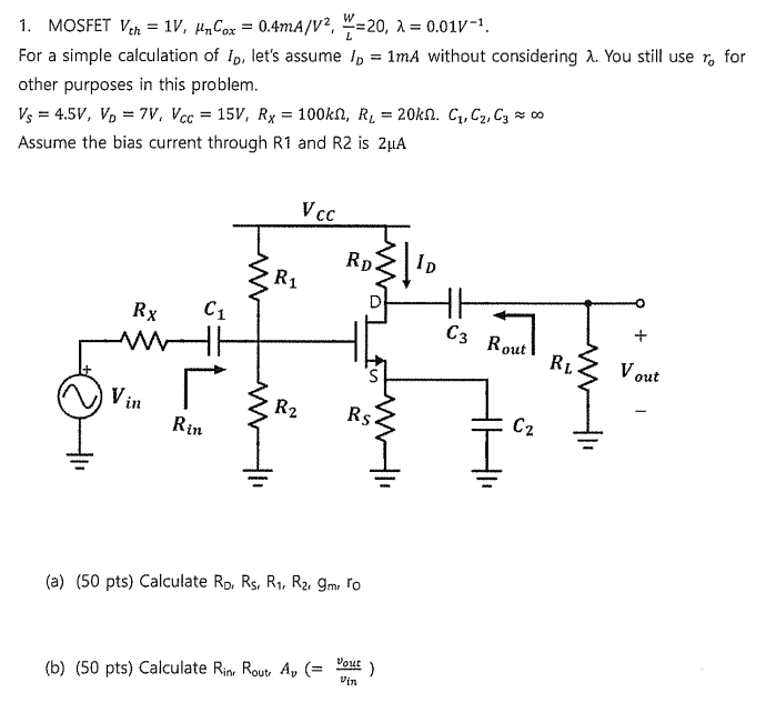Solved MOSFET Vth =1V,μnCox=0.4mAV2,WL=20,λ=0.01V-1.For a | Chegg.com