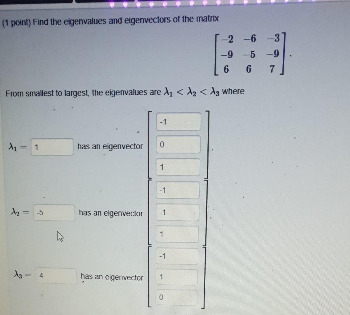 Solved (1 point) Find the eigenvalues and eigenvectors of | Chegg.com
