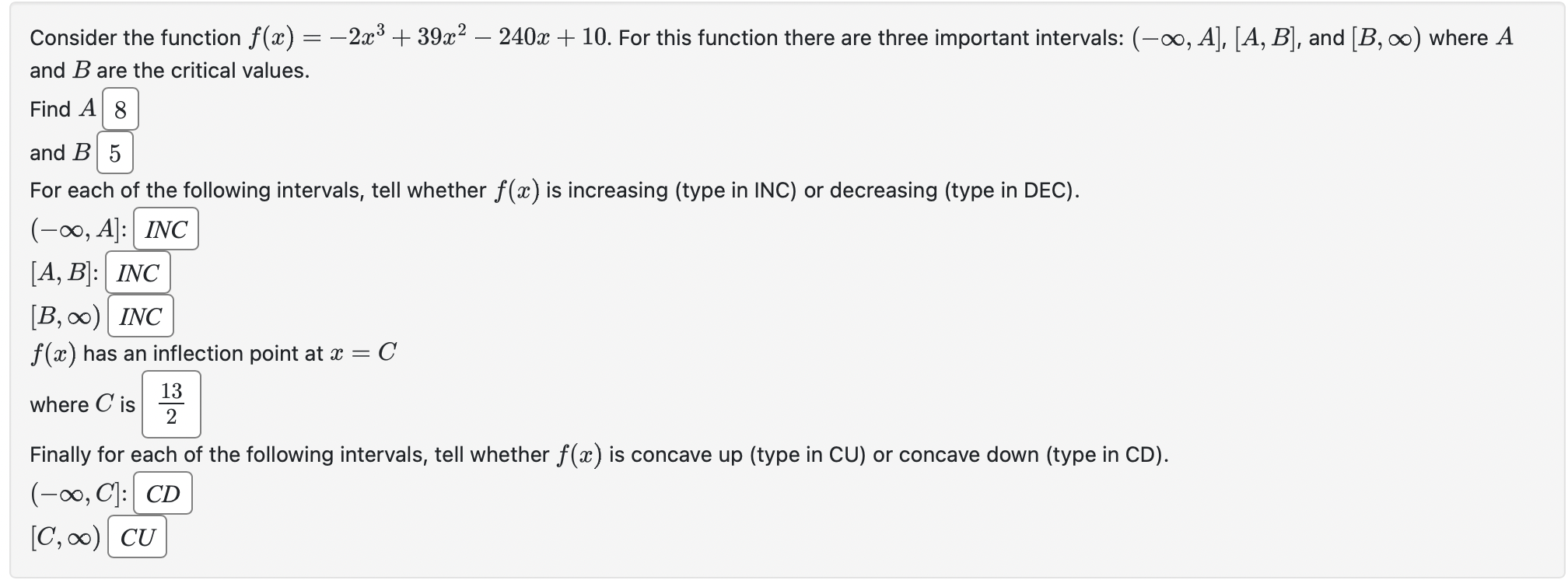 Solved Consider the function f(x)=-2x3+39x2-240x+10. ﻿For | Chegg.com