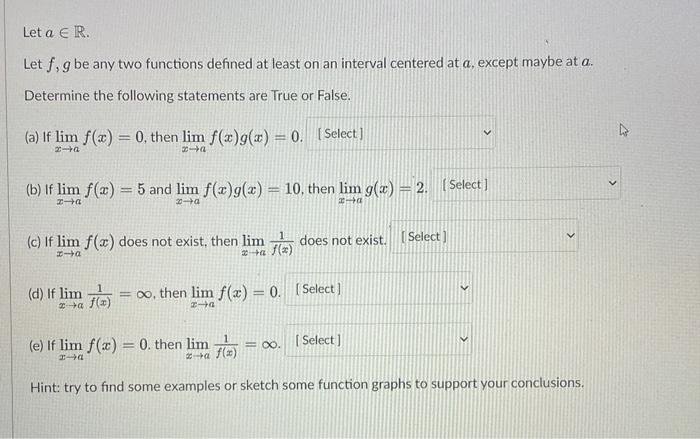 Solved Let a∈R. Let f,g be any two functions defined at | Chegg.com