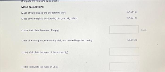 Solved Complete the following calculations: Mass | Chegg.com
