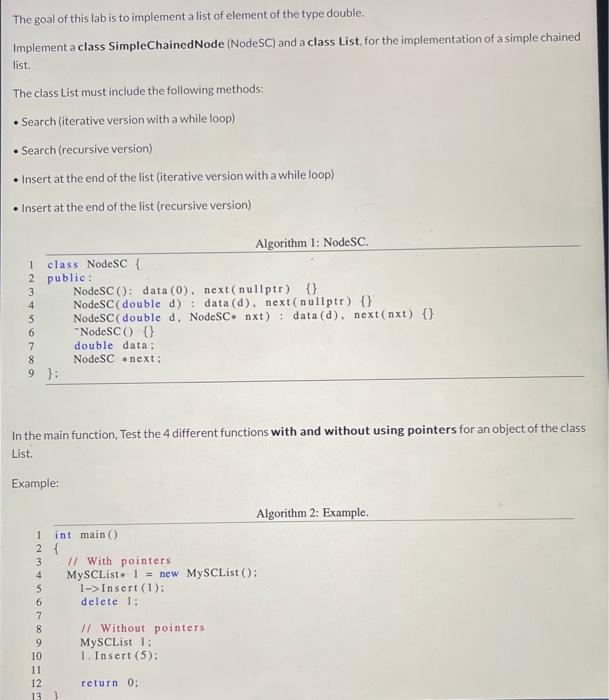 Solved The goal of this lab is to implement a list of | Chegg.com