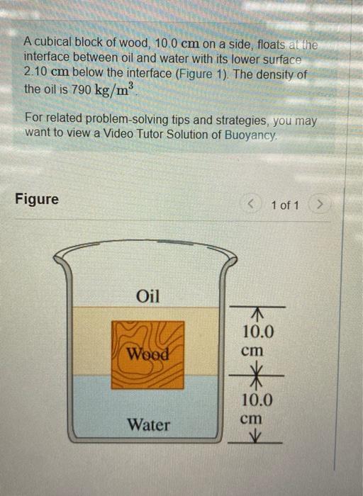 Solved A cubical block of wood, 10.0 cm on a side, floats at | Chegg.com