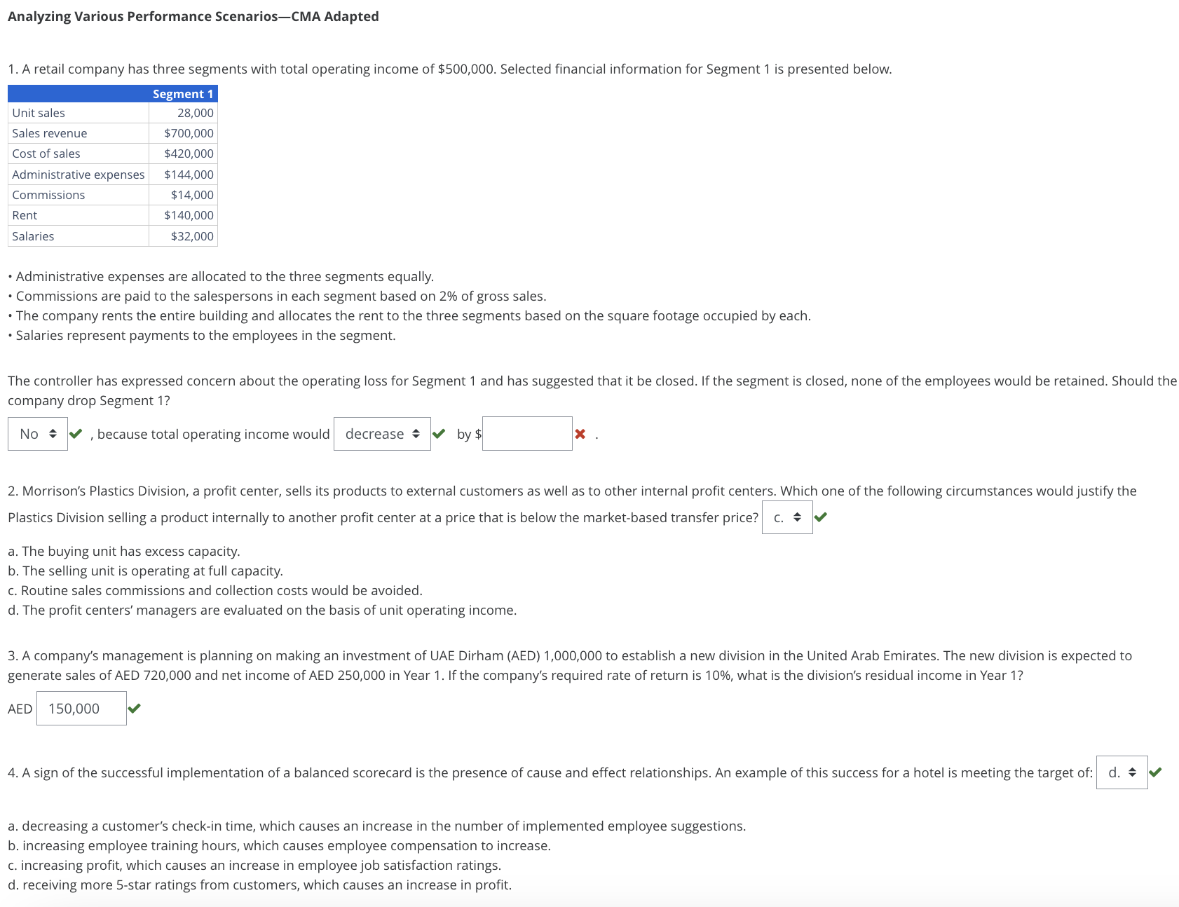 Solved by an EXPERT Analyzing Various Performance Scenarios-CMA AdaptedA | Chegg.com