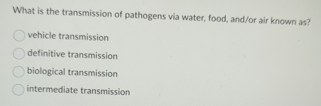 Solved What is the transmission of pathogens via water, | Chegg.com