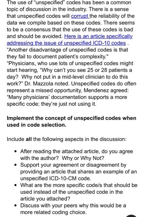 Solved The use of "unspecified" codes has been a common | Chegg.com