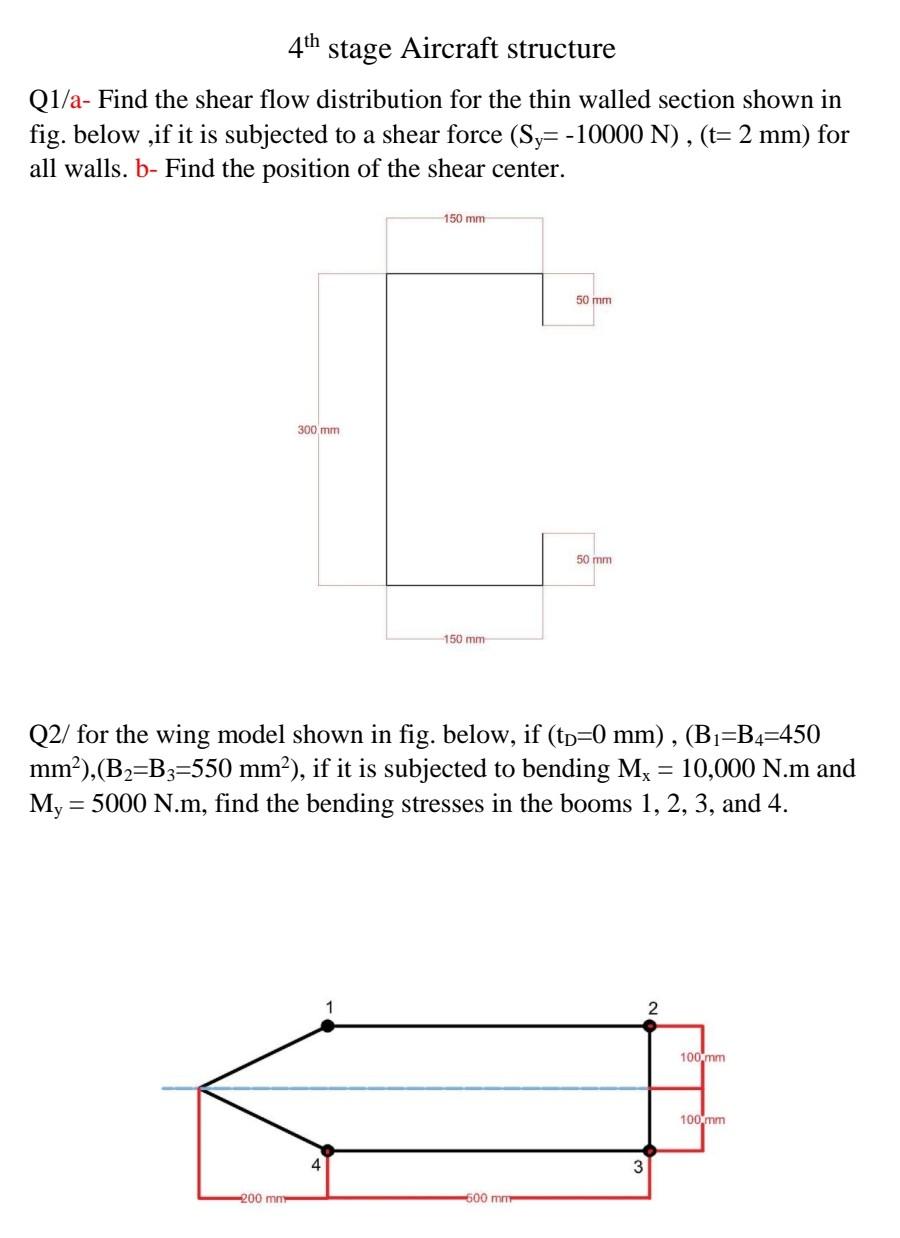 Solved 4th stage Aircraft structure Q1/a- Find the shear | Chegg.com