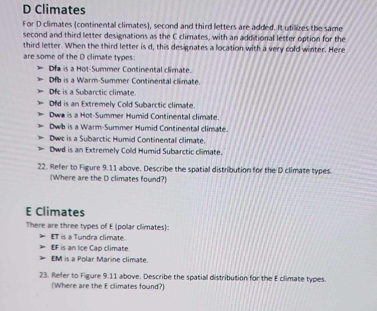 Solved For D climates (continental climates), second and | Chegg.com