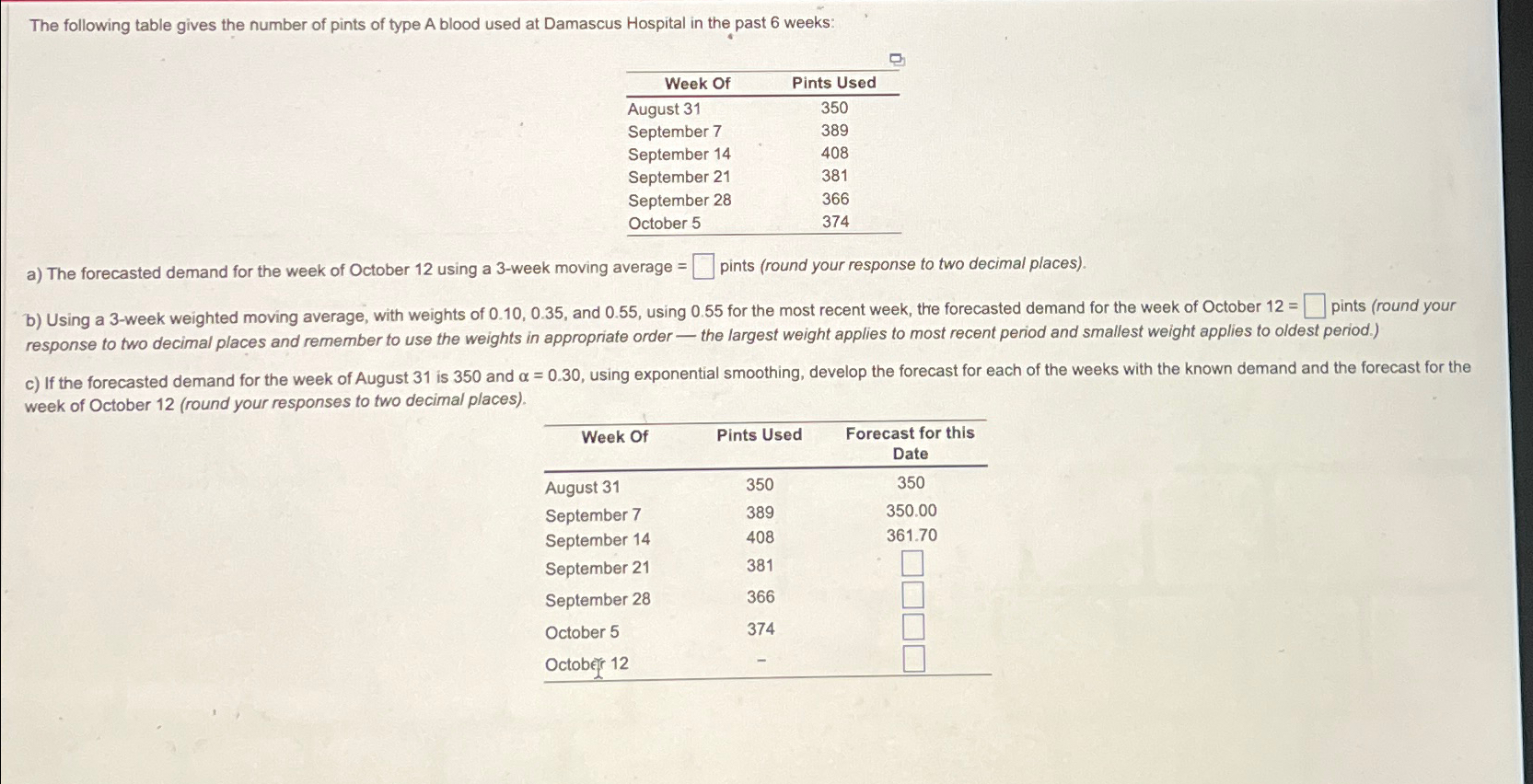 Solved The following table gives the number of pints of type | Chegg.com