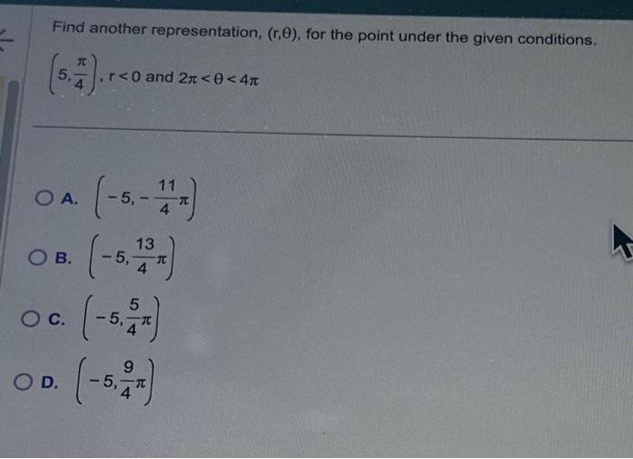 Solved Find another representation, (r,θ), for the point | Chegg.com