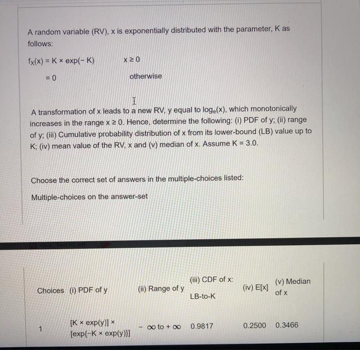 Solved A random variable (RV), x is exponentially | Chegg.com