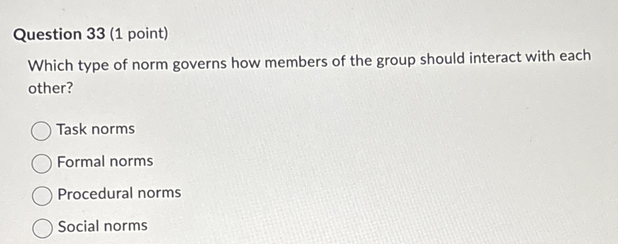 Solved Question 33 (1 ﻿point)Which type of norm governs how | Chegg.com