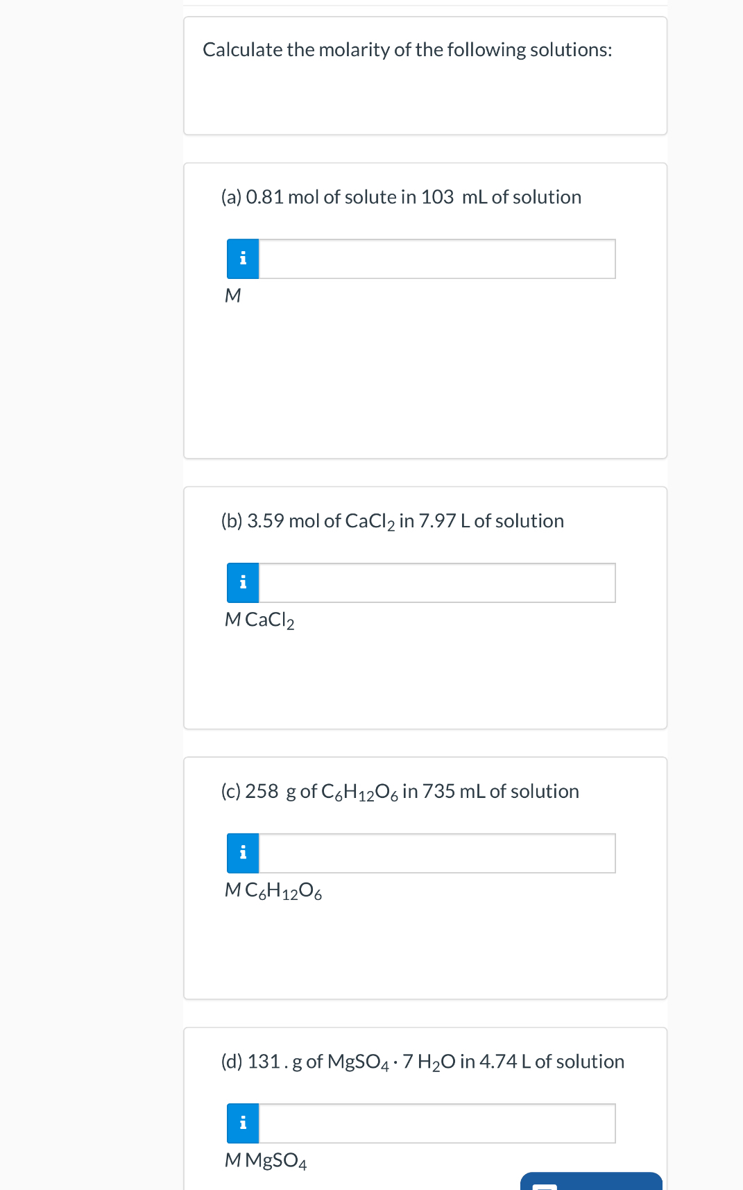 Solved Calculate the molarity of the following | Chegg.com