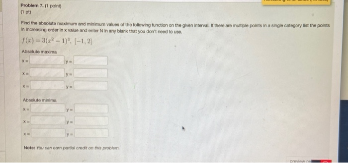 Solved Problem 7. (1 point) (1 pt) Find the absolute maximum | Chegg.com
