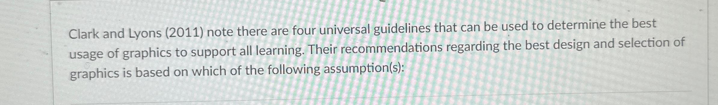 Solved Clark and Lyons (2011) ﻿note there are four universal | Chegg.com