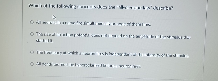 Solved Which of the following concepts does the "all-or-none | Chegg.com