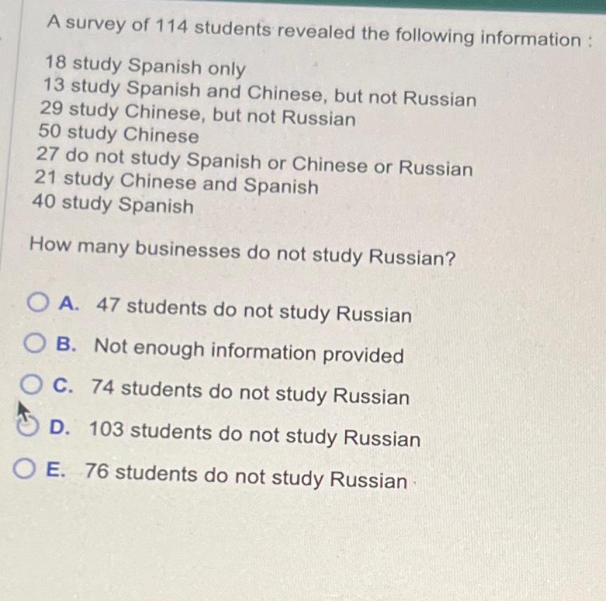 Solved A survey of 114 ﻿students revealed the following | Chegg.com