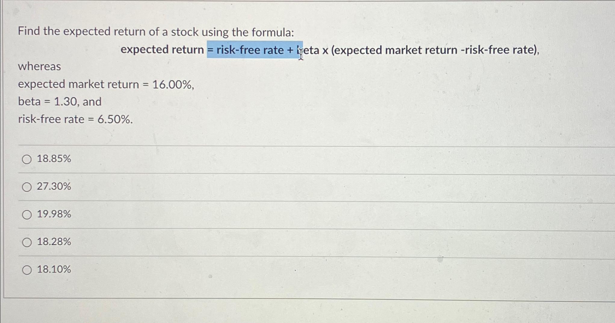 Solved Find the expected return of a stock using the | Chegg.com