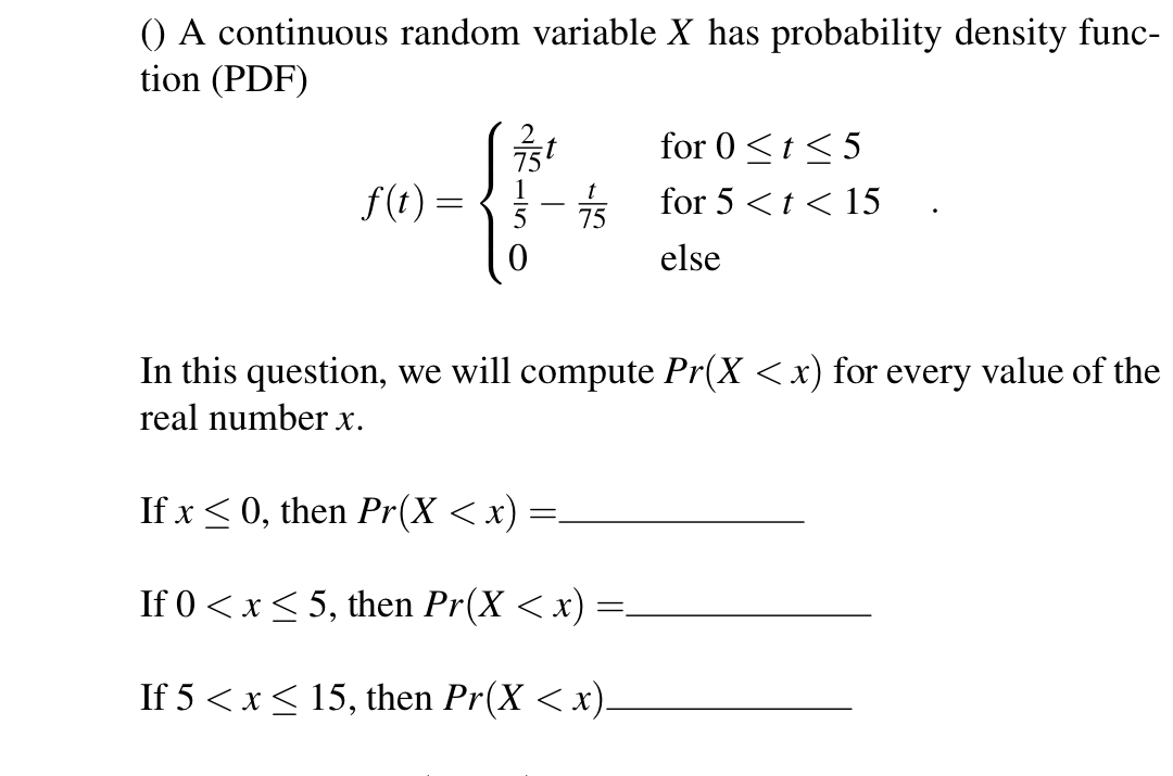 Solved () ﻿A continuous random variable x ﻿has probability | Chegg.com