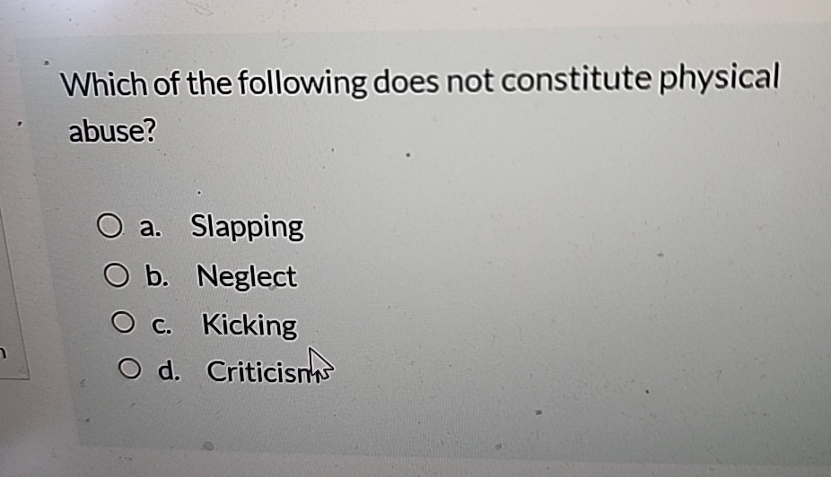 Solved Which of the following does not constitute physical | Chegg.com