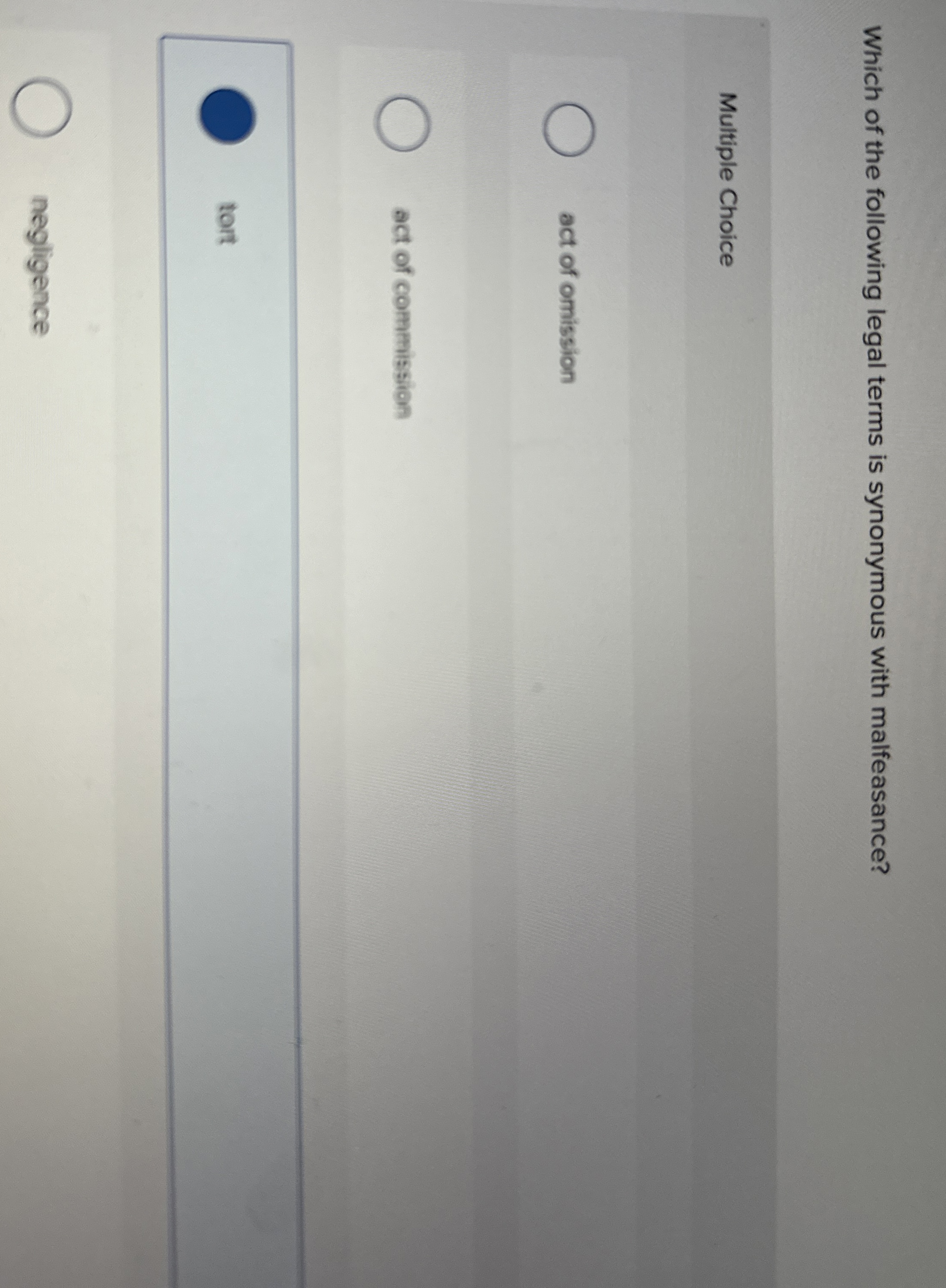 Solved Which of the following legal terms is synonymous with | Chegg.com