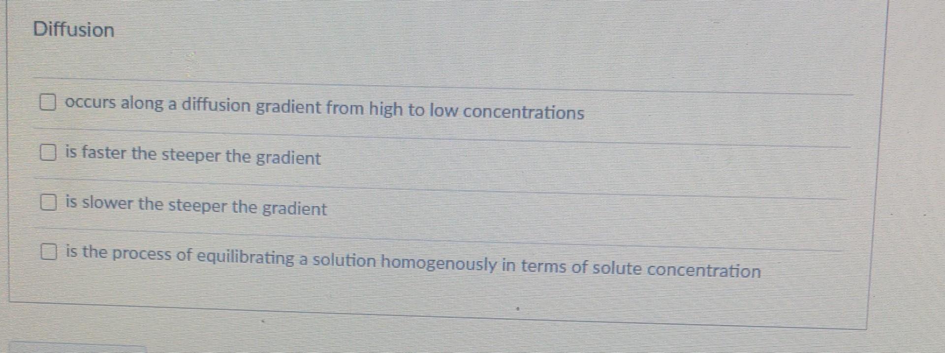 Solved occurs along a diffusion gradient from high to low | Chegg.com