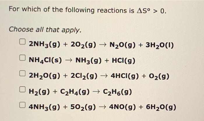 Solved For the reaction NH4Cl(aq) NH3(g) + HCl(aq) AG° = | Chegg.com