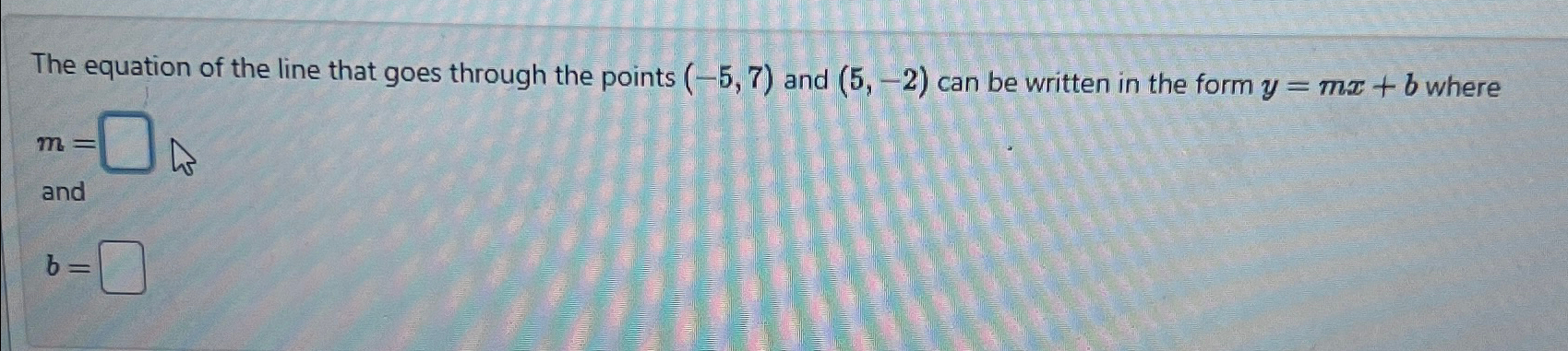 Solved The equation of the line that goes through the points | Chegg.com