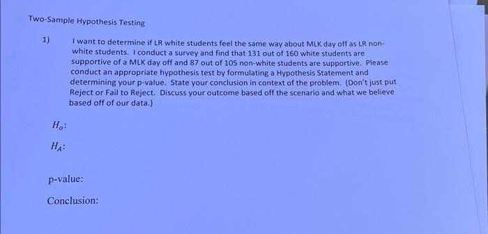 Solved Two Sample Hypothesis Testing 1 I Want To Determine 9634