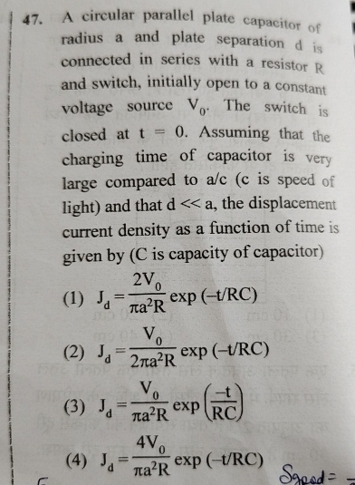 Solved A circular parallel plate capacitor of radius a and | Chegg.com