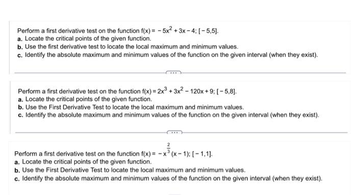 Solved Perform a first derivative test on the function | Chegg.com