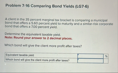 Solved Problem 7-16 ﻿Comparing Bond Yields (LG7-6)A client | Chegg.com