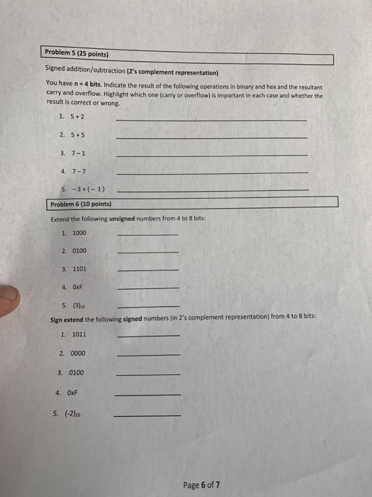 Solved Problem 5 (25 points) Signed addition/subtraction | Chegg.com Solved Problem 5 (25 points) Signed addition/subtraction | Chegg.com