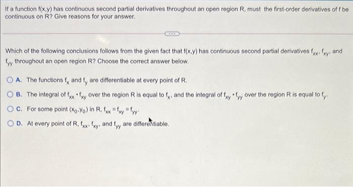 Solved If a function f(x,y) has continuous second partial | Chegg.com
