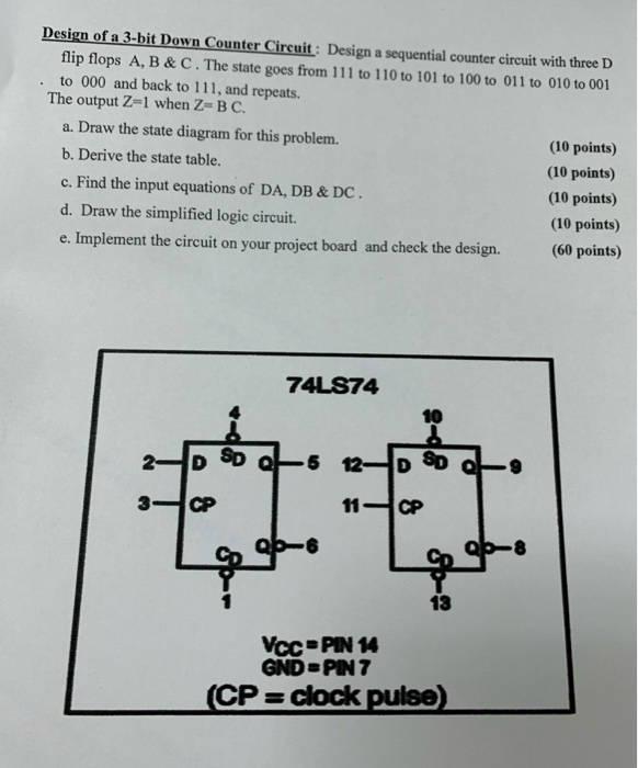 Solved Design of a 3-bit Down Counter Circuit: Design a | Chegg.com