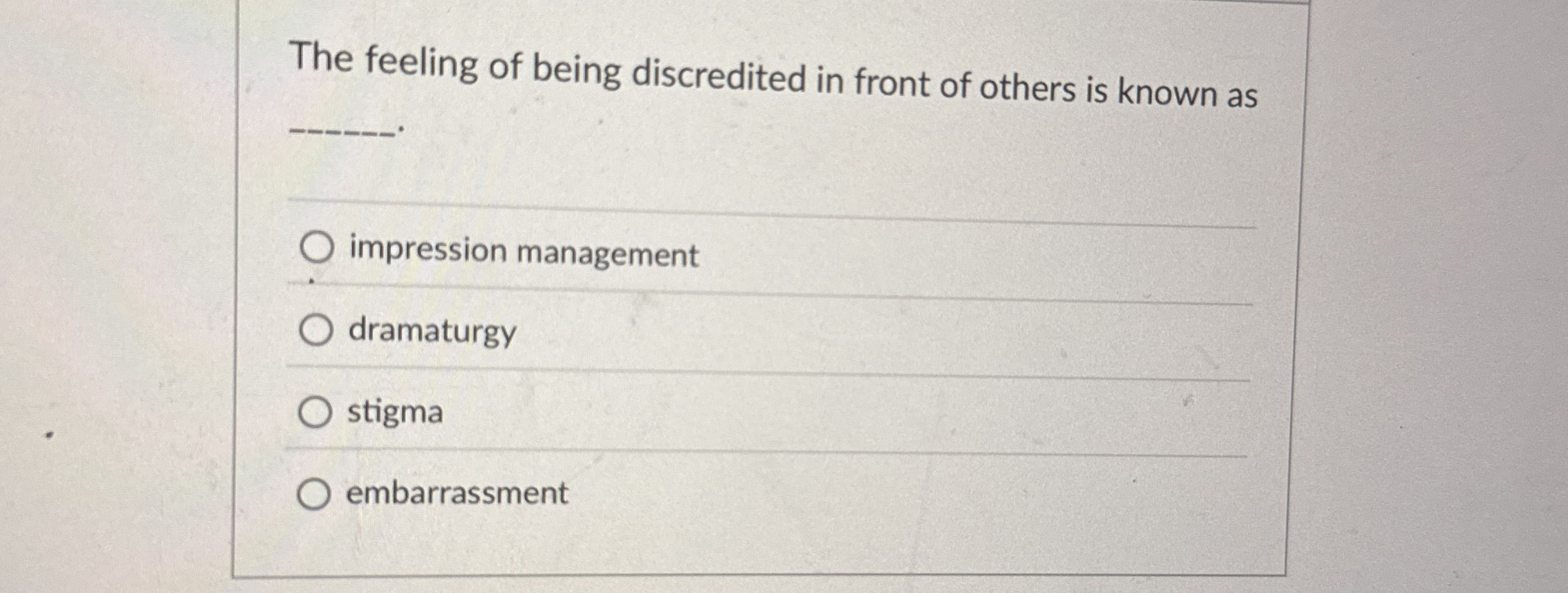 Solved The feeling of being discredited in front of others | Chegg.com