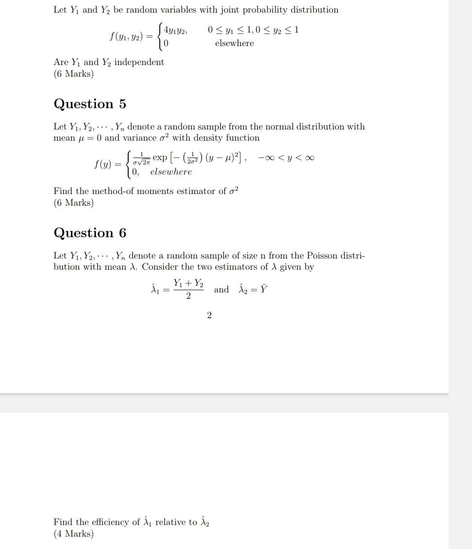 Solved Let Y1 and Y2 be random variables with joint | Chegg.com