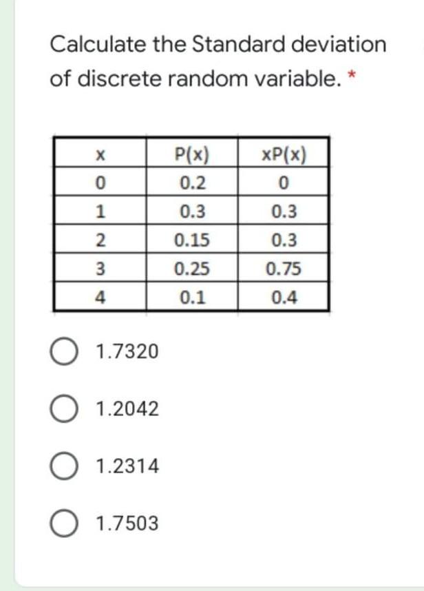 Solved Calculate the Standard deviation of discrete random | Chegg.com