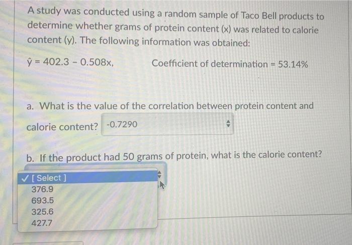 Solved A study was conducted using a random sample of Taco | Chegg.com