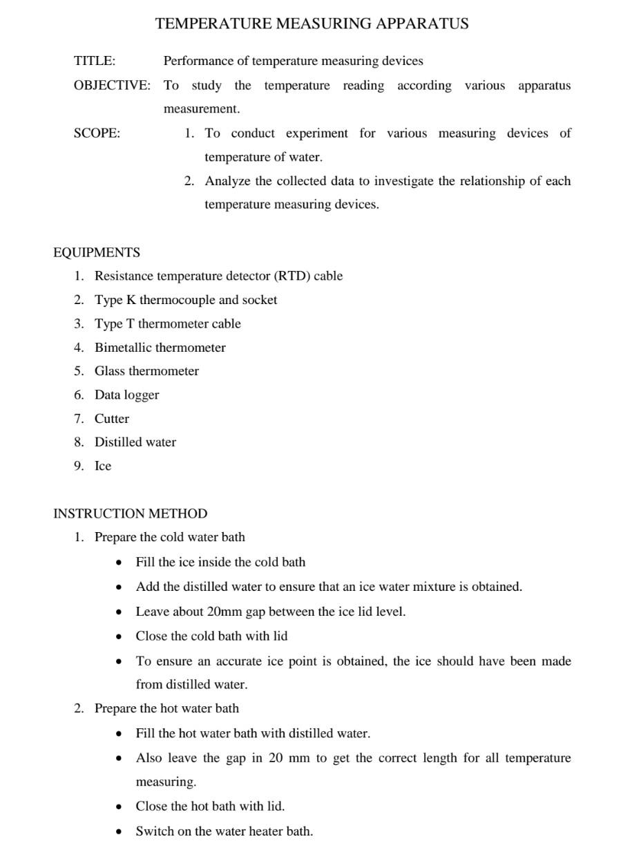 Solved TEMPERATURE MEASURING APPARATUS TITLE: Performance of | Chegg.com
