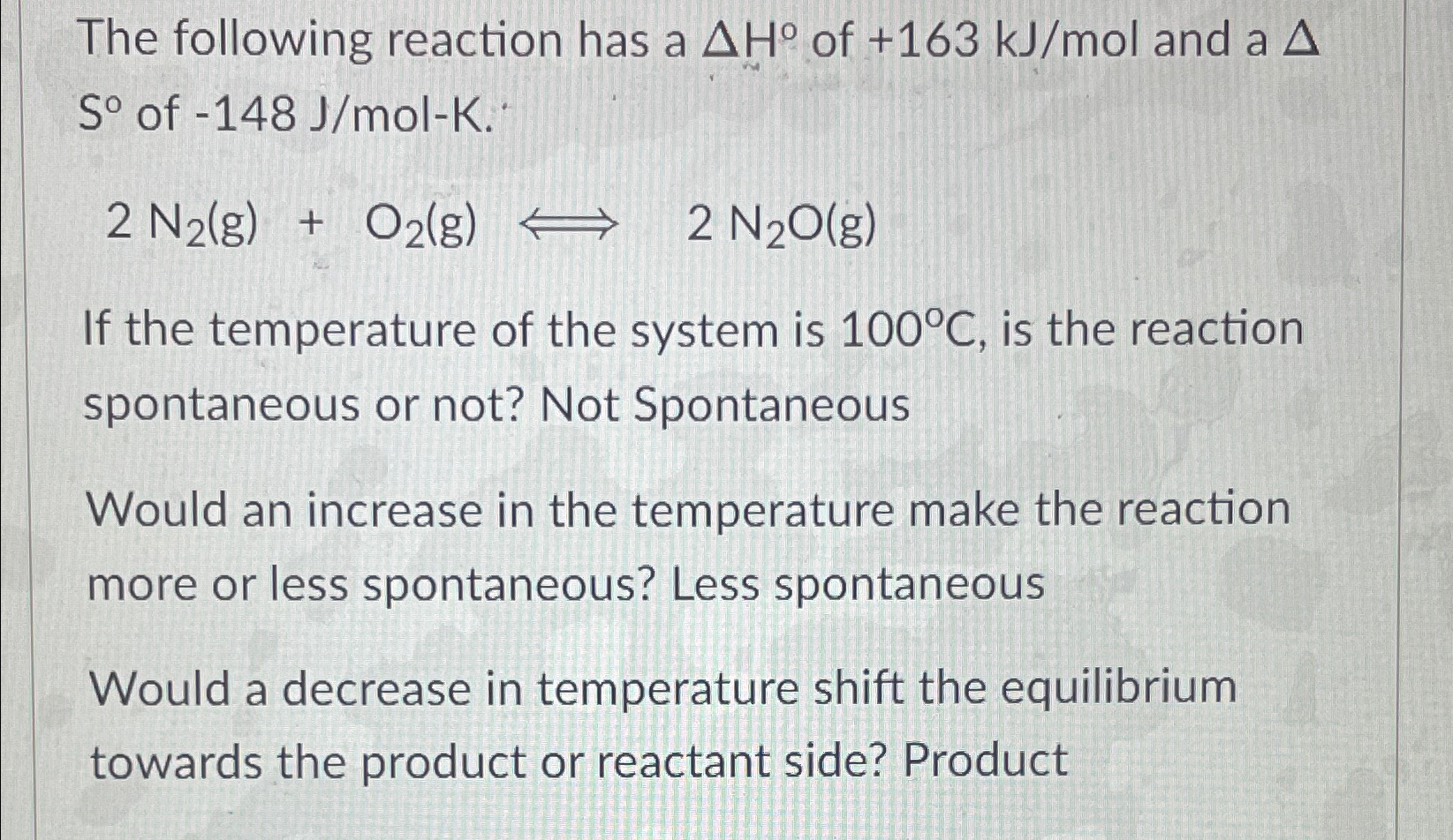 Solved The following reaction has a ΔH° ﻿of +163kJmol ﻿and a | Chegg.com