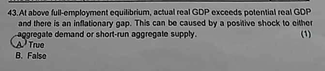 Solved 43.At above full-employment equilibrium, actual real | Chegg.com