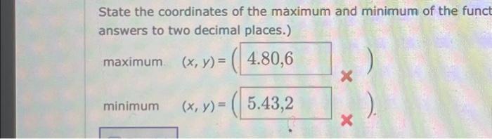 Solved State the coordinates of the maximum and minimum of | Chegg.com