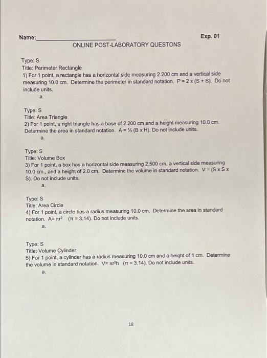 Solved Name: Exp. 01 ONLINE POST-LABORATORY QUESTONS Type: S | Chegg.com