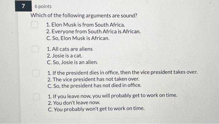Which of the following arguments are sound? 1. Elon | Chegg.com