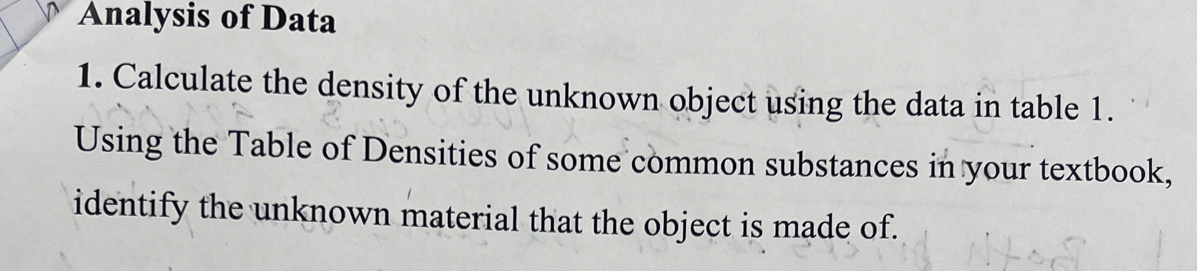 Solved Analysis of DataCalculate the density of the unknown | Chegg.com